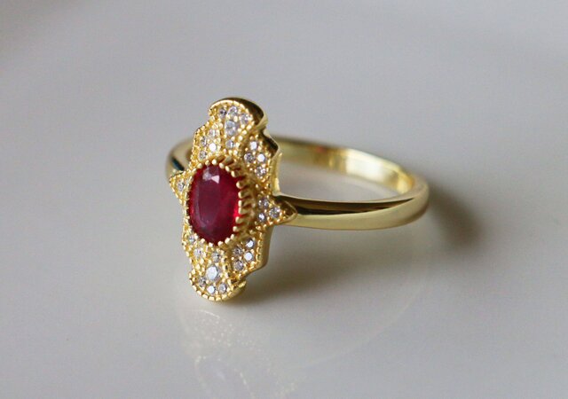 アートデザイン＊天然ルビー 指輪＊17号 GP | iichi 日々の暮らしを心地よくするハンドメイドやアンティークのマーケットプレイス