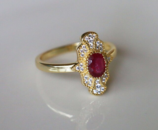 アートデザイン＊天然ルビー 指輪＊17号 GP | iichi 日々の暮らしを心地よくするハンドメイドやアンティークのマーケットプレイス