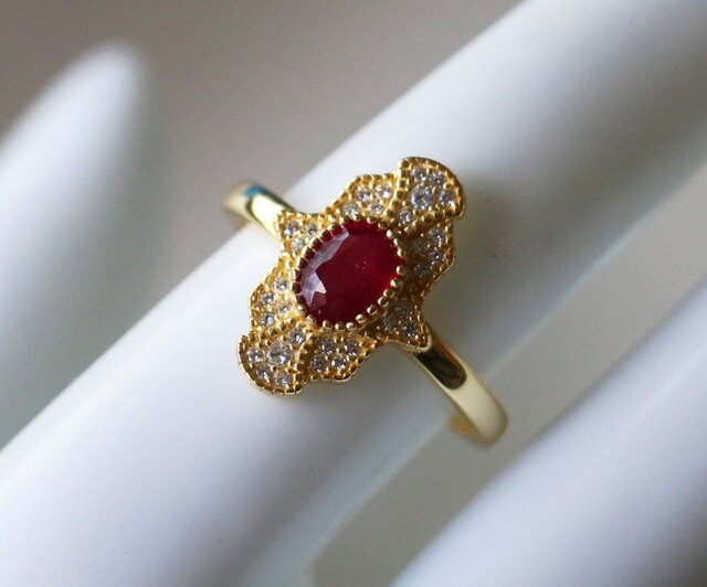 アートデザイン＊天然ルビー 指輪＊17号 GP | iichi 日々の暮らしを心地よくするハンドメイドやアンティークのマーケットプレイス
