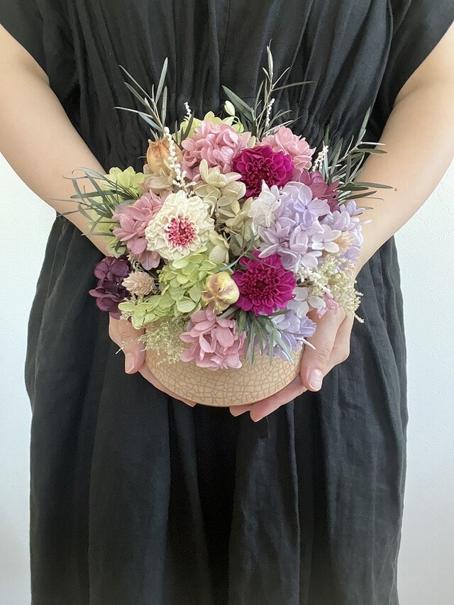 Dahlia / ダリア（ピンク） ポットアレンジⓁ swan | iichi ハンドメイド・クラフト作品・手仕事品の通販