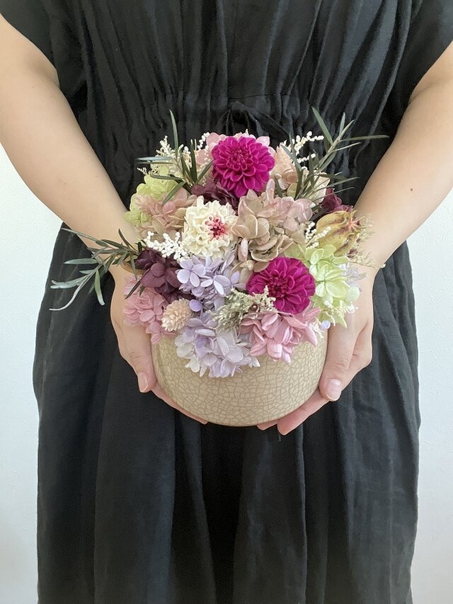 Dahlia / ダリア（ピンク） ポットアレンジⓁ | iichi ハンドメイド・クラフト作品・手仕事品の通販