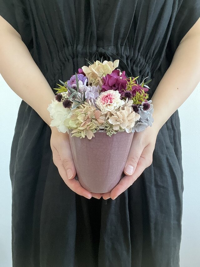Dahlia / ダリア（パープル） ポットアレンジⓈ | iichi ハンドメイド・クラフト作品・手仕事品の通販