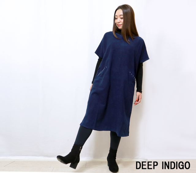 藍染め、手挿し刺繍の可愛いシンプルワンピース、オールシーズン | iichi 日々の暮らしを心地よくするハンドメイドやアンティークのマーケットプレイス