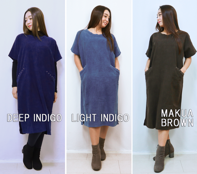 藍染め、手挿し刺繍の可愛いシンプルワンピース、オールシーズン | iichi 日々の暮らしを心地よくするハンドメイドやアンティークのマーケットプレイス