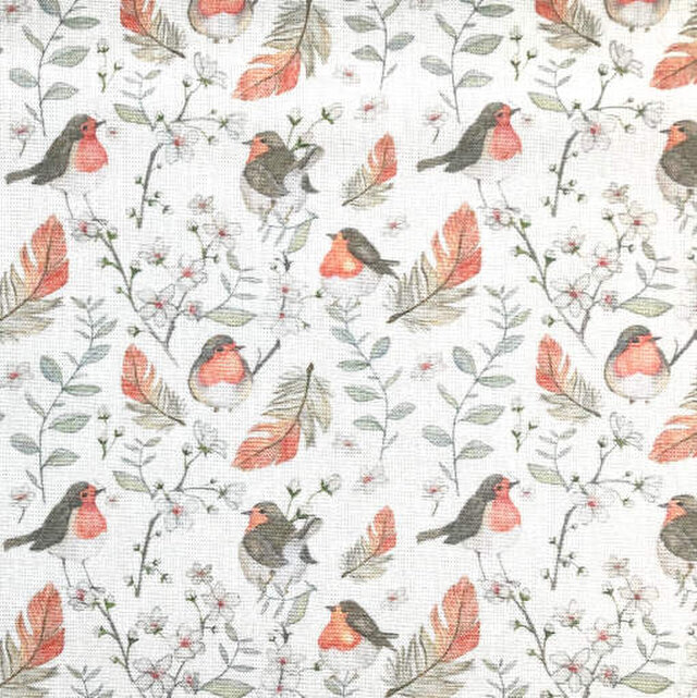 acufactum オレンジのコマドリ プリント生地【20cm切り売り】 野鳥 駒鳥 ヨーロッパコマドリ F-0794 | iichi ハンドメイド・クラフト作品・手仕事品の通販