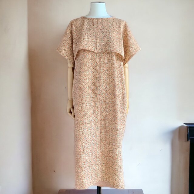 ノースリーブワンピース【送料無料】着物リメイク オレンジ ボレロ付き | iichi ハンドメイド・アンティーク・食品・ギフト・手作り