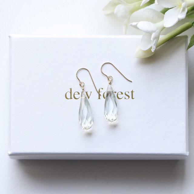 大粒 グリーンアメジスト 天然石 14Kgfピアス/イヤリング --Healing drops-- | iichi ハンドメイド・クラフト作品・手仕事品の通販