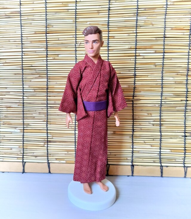 「彩る、麻の葉…紅」29cm男子ドール浴衣 | iichi ハンドメイド・クラフト作品・手仕事品の通販