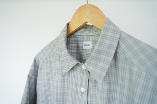 播州織 グレー チェック 半袖ワイドシャツワンピース | iichi ハンドメイド・アンティーク・食品・ギフト・手作り