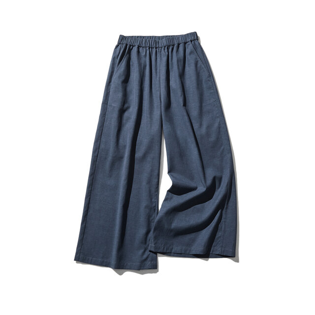 ★2023新色★ウエストが楽な着やせワイドパンツ テンセル リネンロングパンツ 渋みがかった紺色 200907-8 | iichi 日々の暮らしを心地よくするハンドメイドやアンティークの ...