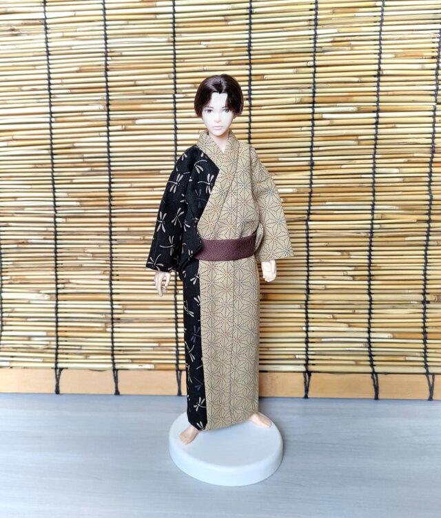 「麻の葉～黒き蜻蛉」28cm男子ドール浴衣 | iichi ハンドメイド・クラフト作品・手仕事品の通販