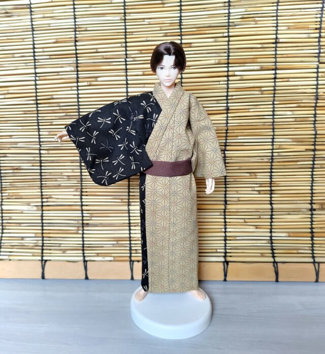 「麻の葉～黒き蜻蛉」28cm男子ドール浴衣 | iichi ハンドメイド・クラフト作品・手仕事品の通販