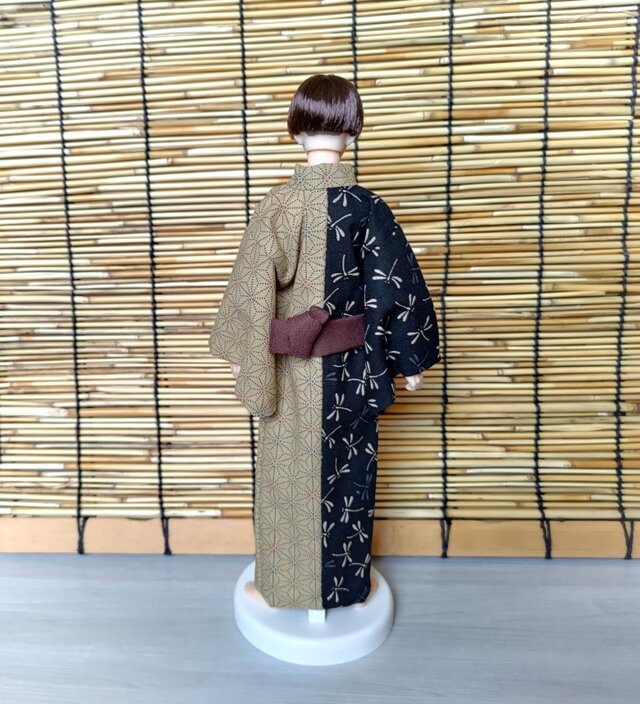 「麻の葉～黒き蜻蛉」28cm男子ドール浴衣 | iichi ハンドメイド・クラフト作品・手仕事品の通販