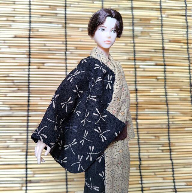 「麻の葉～黒き蜻蛉」28cm男子ドール浴衣 | iichi ハンドメイド・クラフト作品・手仕事品の通販