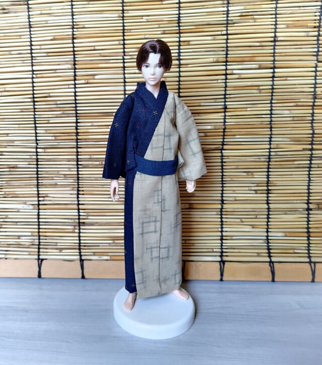 「井桁-麻の葉」28cm男子ドール浴衣 | iichi ハンドメイド・クラフト作品・手仕事品の通販
