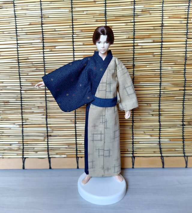 「井桁-麻の葉」28cm男子ドール浴衣 | iichi ハンドメイド・クラフト作品・手仕事品の通販