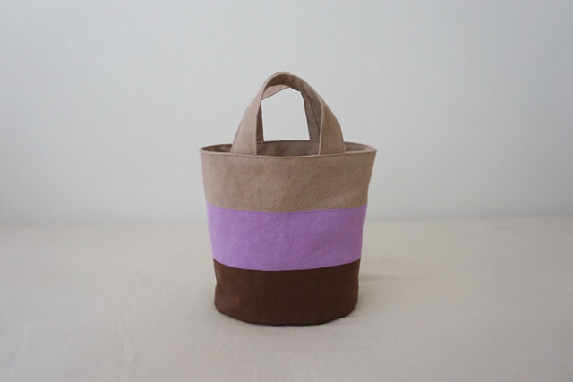 OVALTOTE - stripe -Ⅲ(M) / pinkbeige × lilac × brown | iichi ハンドメイド・クラフト作品・手仕事品の通販