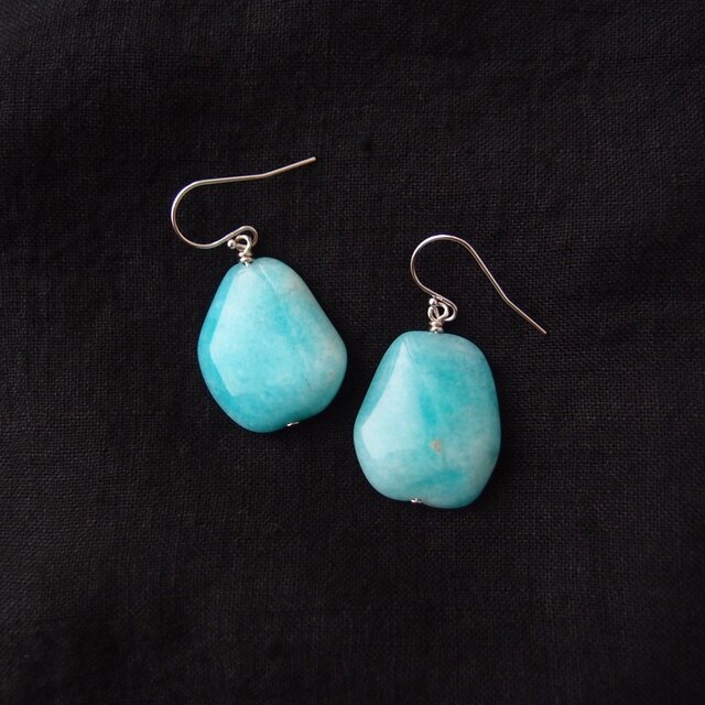 【SV】Big Amazonite Earrings／アマゾナイト フックピアス（Medium） | iichi ハンドメイド・クラフト作品・手仕事品の通販