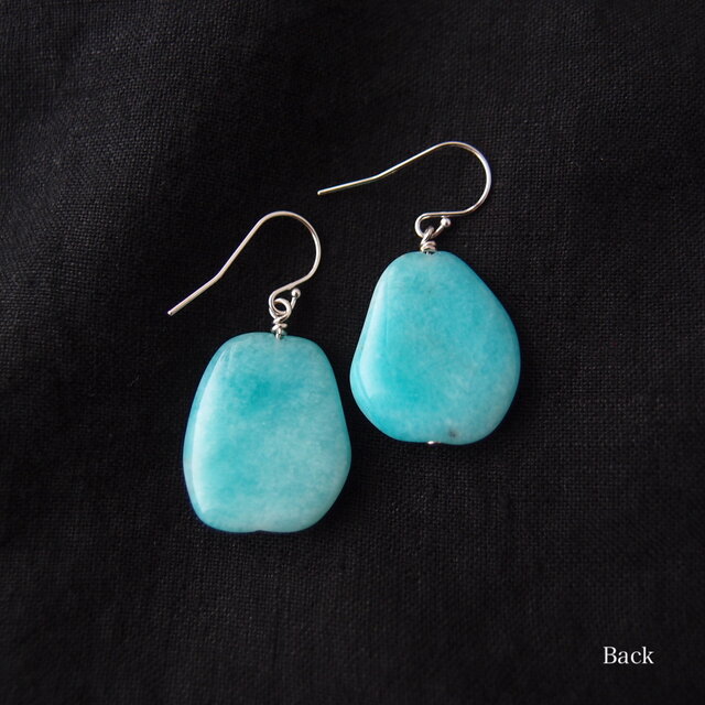 【SV】Big Amazonite Earrings／アマゾナイト フックピアス（Medium） | iichi ハンドメイド・クラフト作品・手仕事品の通販