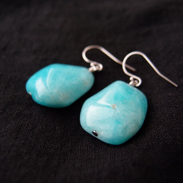 【SV】Big Amazonite Earrings／アマゾナイト フックピアス（Medium） | iichi ハンドメイド・クラフト作品・手仕事品の通販