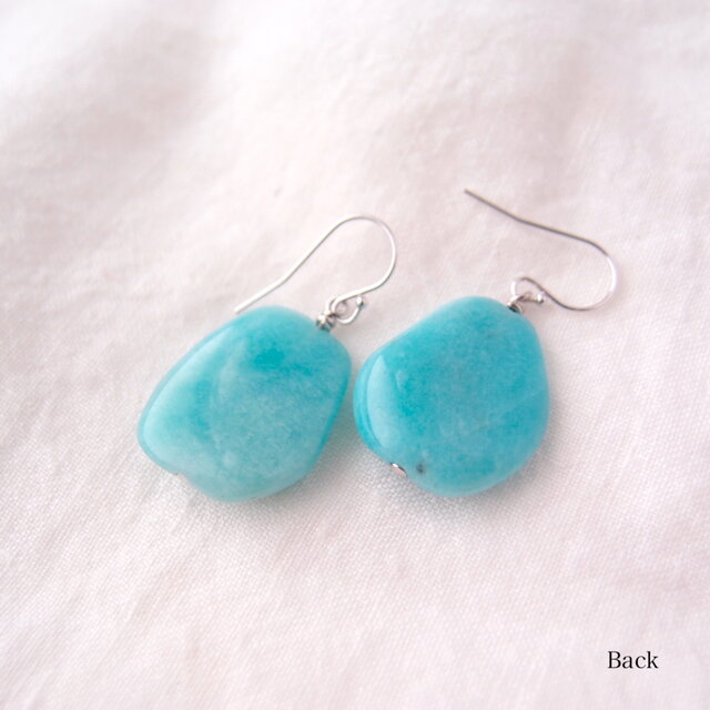 【SV】Big Amazonite Earrings／アマゾナイト フックピアス（Medium） | iichi ハンドメイド・クラフト作品・手仕事品の通販