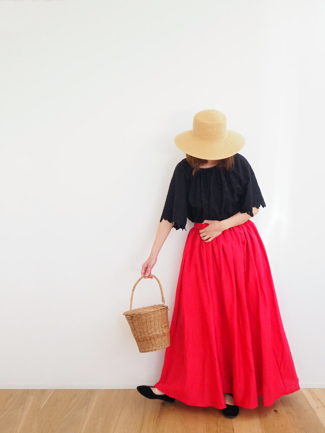 French linen long skirt RED | iichi ハンドメイド・クラフト作品・手仕事品の通販