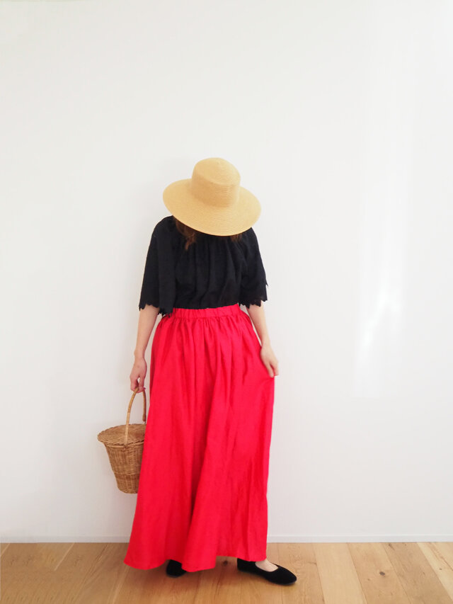 French linen long skirt RED | iichi ハンドメイド・クラフト作品・手仕事品の通販