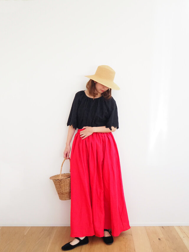 French linen long skirt RED | iichi ハンドメイド・クラフト作品・手仕事品の通販