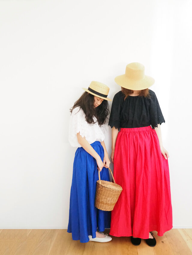 French linen long skirt RED | iichi ハンドメイド・クラフト作品・手仕事品の通販
