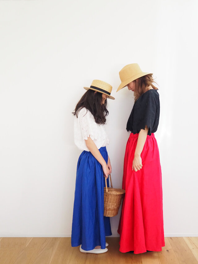 French linen long skirt RED | iichi ハンドメイド・クラフト作品・手仕事品の通販