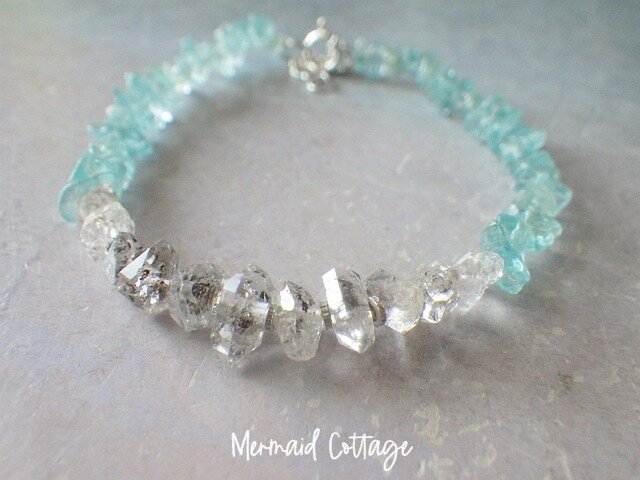 *sv925* Ocean Bliss! Ice Rock アパタイトと氷粒のハーキマーブレスレット | iichi ハンドメイド・クラフト作品・手仕事品の通販