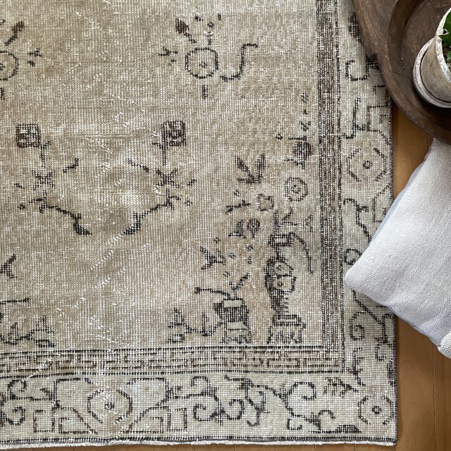 トルコヴィンテージラグ 柔らかミルクティー ブラウン メダリオン 109×208 | iichi ハンドメイド・クラフト作品・手仕事品の通販