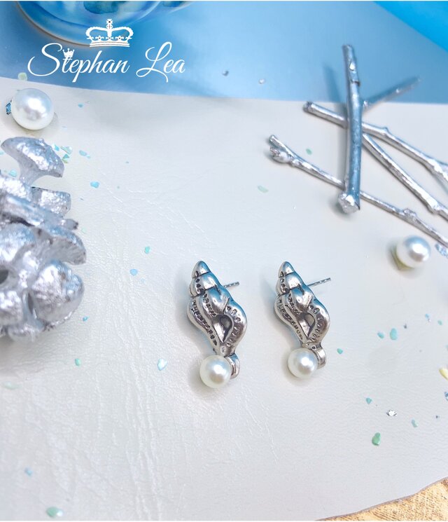 期間限定 Stephan Lea アレルギー対応〜シルバーパール下巻貝ピアス | iichi ハンドメイド・クラフト作品・手仕事品の通販
