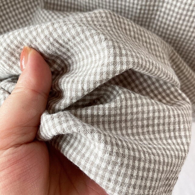 レディのためのハイヌーンワンピース（7分袖）：115cm丈（みじんギンガム：グレージュ） | iichi ハンドメイド・クラフト作品・手仕事品の通販