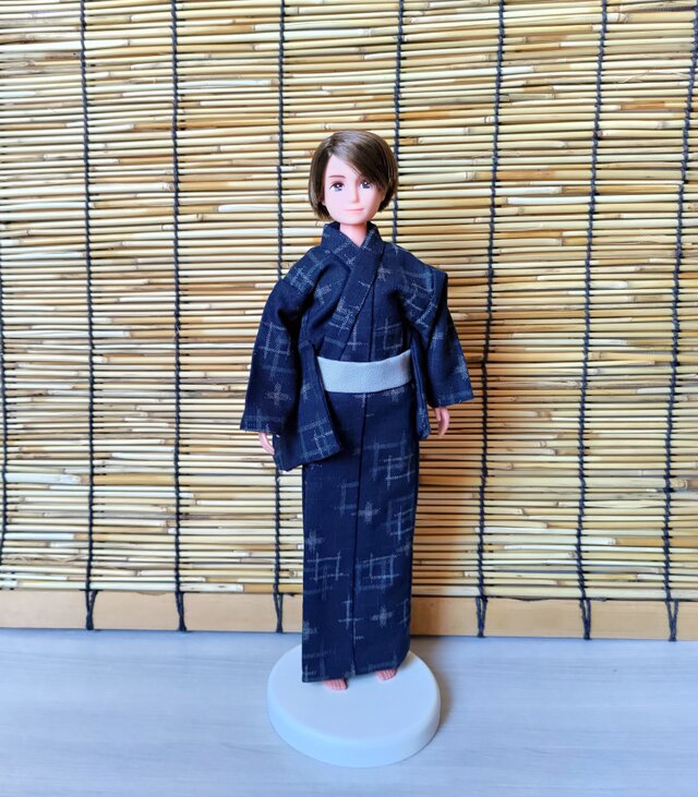「井桁-igeta-〈紺navy〉」28cm男子ドール浴衣 | iichi ハンドメイド・クラフト作品・手仕事品の通販