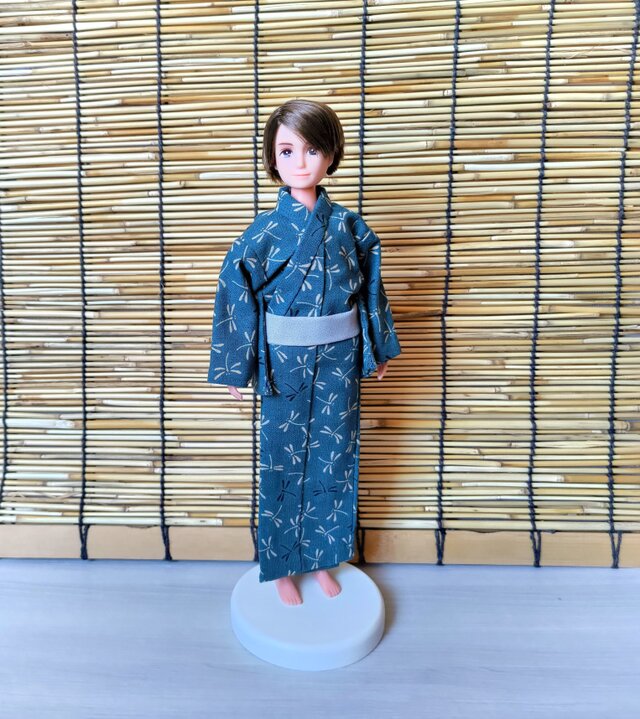 「トンボ舞う…青」28cm男子ドール浴衣 | iichi ハンドメイド・クラフト作品・手仕事品の通販