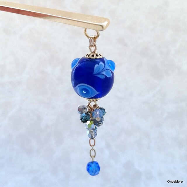 とんぼ玉かんざし（ブルー／ボタニカル） | iichi ハンドメイド・クラフト作品・手仕事品の通販