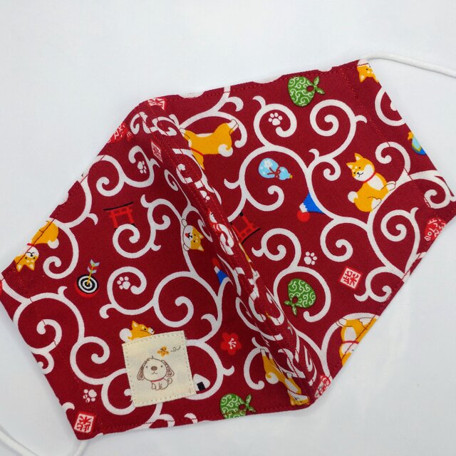 う337 唐草模様しば犬くん☆立体マスク | iichi ハンドメイド・クラフト作品・手仕事品の通販