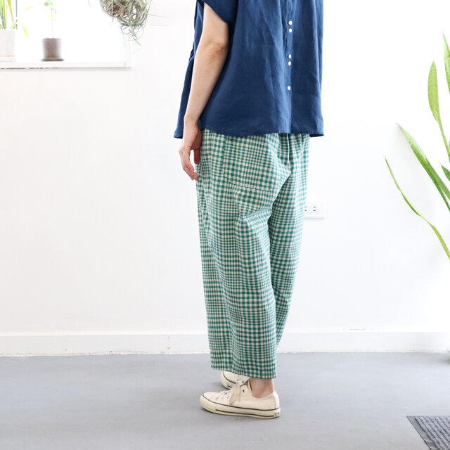 random check wide tuck pants (green pepper) | iichi 日々の暮らしを心地よくするハンドメイドやアンティークのマーケットプレイス