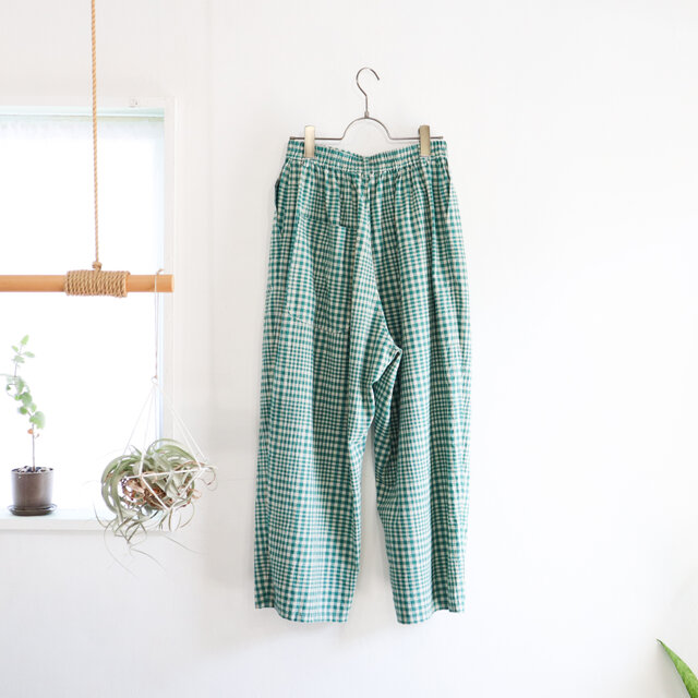 random check wide tuck pants (green pepper) | iichi 日々の暮らしを心地よくするハンドメイドやアンティークのマーケットプレイス