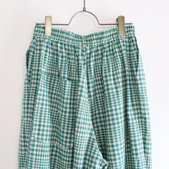 random check wide tuck pants (green pepper) | iichi 日々の暮らしを心地よくするハンドメイドやアンティークのマーケットプレイス