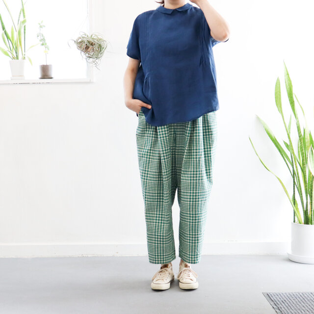 random check wide tuck pants (green pepper) | iichi 日々の暮らしを心地よくするハンドメイドやアンティークのマーケットプレイス