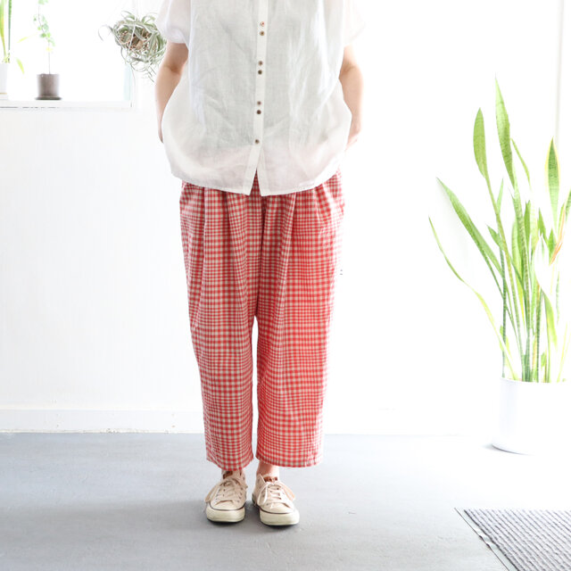random check wide tuck pants (green pepper) | iichi 日々の暮らしを心地よくするハンドメイドやアンティークのマーケットプレイス