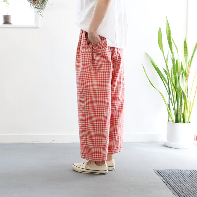 random check wide tuck pants (green pepper) | iichi 日々の暮らしを心地よくするハンドメイドやアンティークのマーケットプレイス