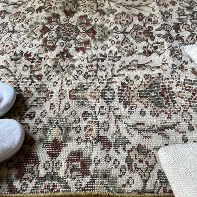 トルコヴィンテージラグ クリームラグ ボタニカル 96×187 ブラウングリーン | iichi ハンドメイド・クラフト作品・手仕事品の通販