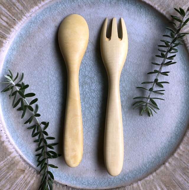 日本の木で作った子どもスプーン&フォークセット【ミカンの木】sf－5 | iichi ハンドメイド・クラフト作品・手仕事品の通販