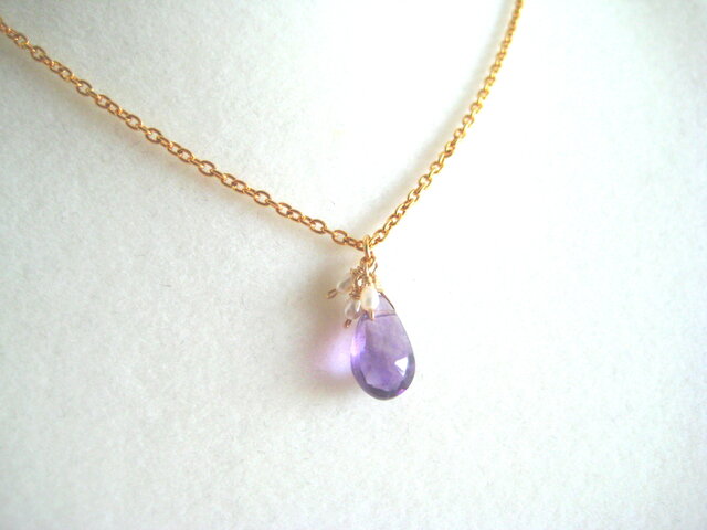 14KGF アメジストと淡水パールのネックレス6⃣ | iichi ハンドメイド・クラフト作品・手仕事品の通販