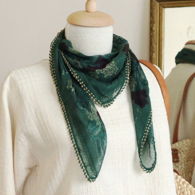 【OUTLET・Made in Cappadocia】伝統のトゥーオヤのスカーフ グリーン | iichi 日々の暮らしを心地よくするハンドメイドやアンティークのマーケットプレイス