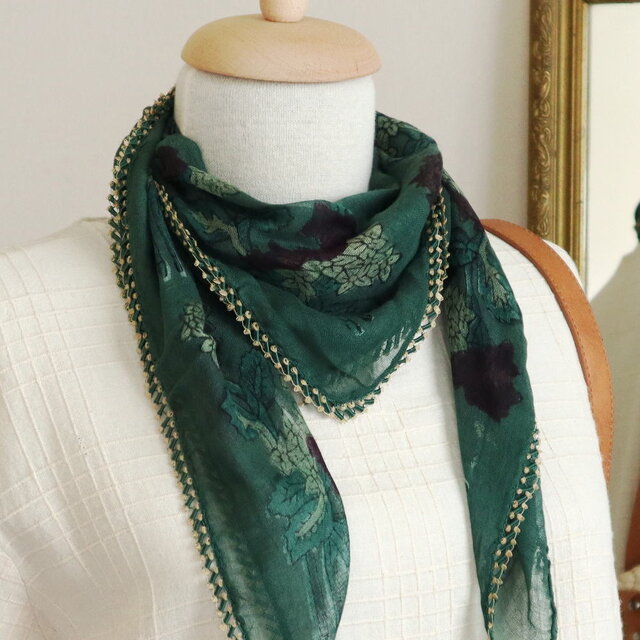 【OUTLET・Made in Cappadocia】伝統のトゥーオヤのスカーフ グリーン | iichi ハンドメイド・アンティーク・食品・ギフト・手作り