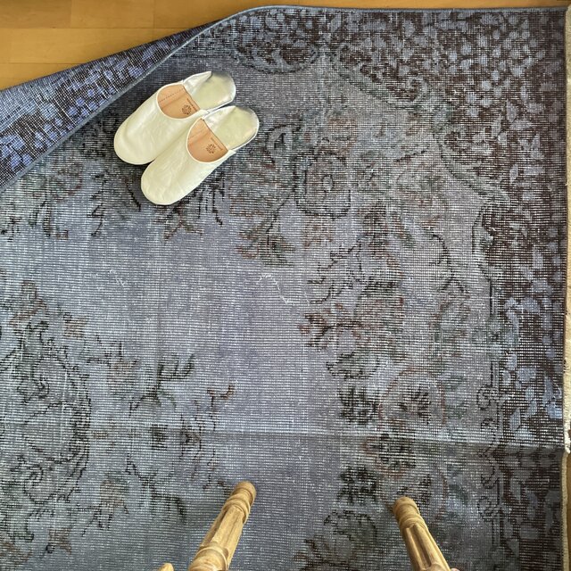 トルコヴィンテージラグ 空色オーバーダイ 超大判 170×274 メダリオン | iichi ハンドメイド・アンティーク・食品・ギフト・手作り